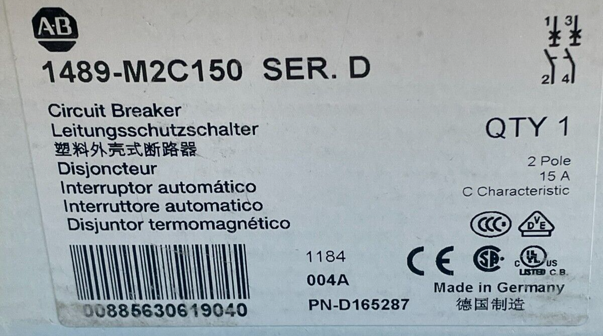 A / B 1489-M2C150 CIRCUIT BREAKER SER. D 1489M2C150 NEW, SURPLUS - SB ...