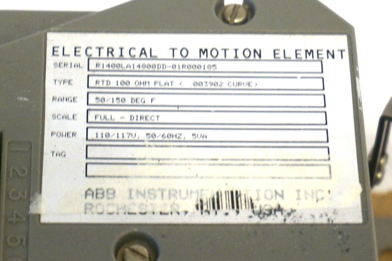 NEW ABB INSTRUMENTATION RTD 100 OHM PLAT TEMP SWITCH RTD100 - SB ...