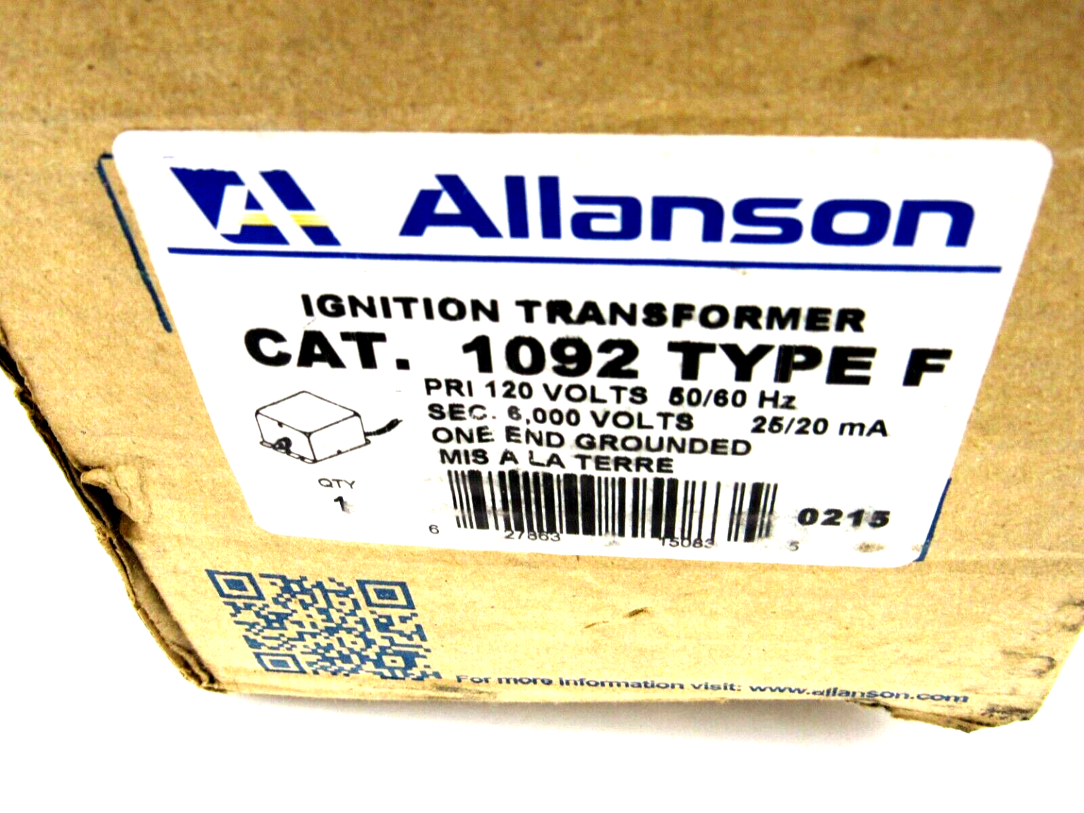 NEW ALLANSON 1092-F IGNITION TRANSFORMER 120V 50/60HZ 1092F - SB ...