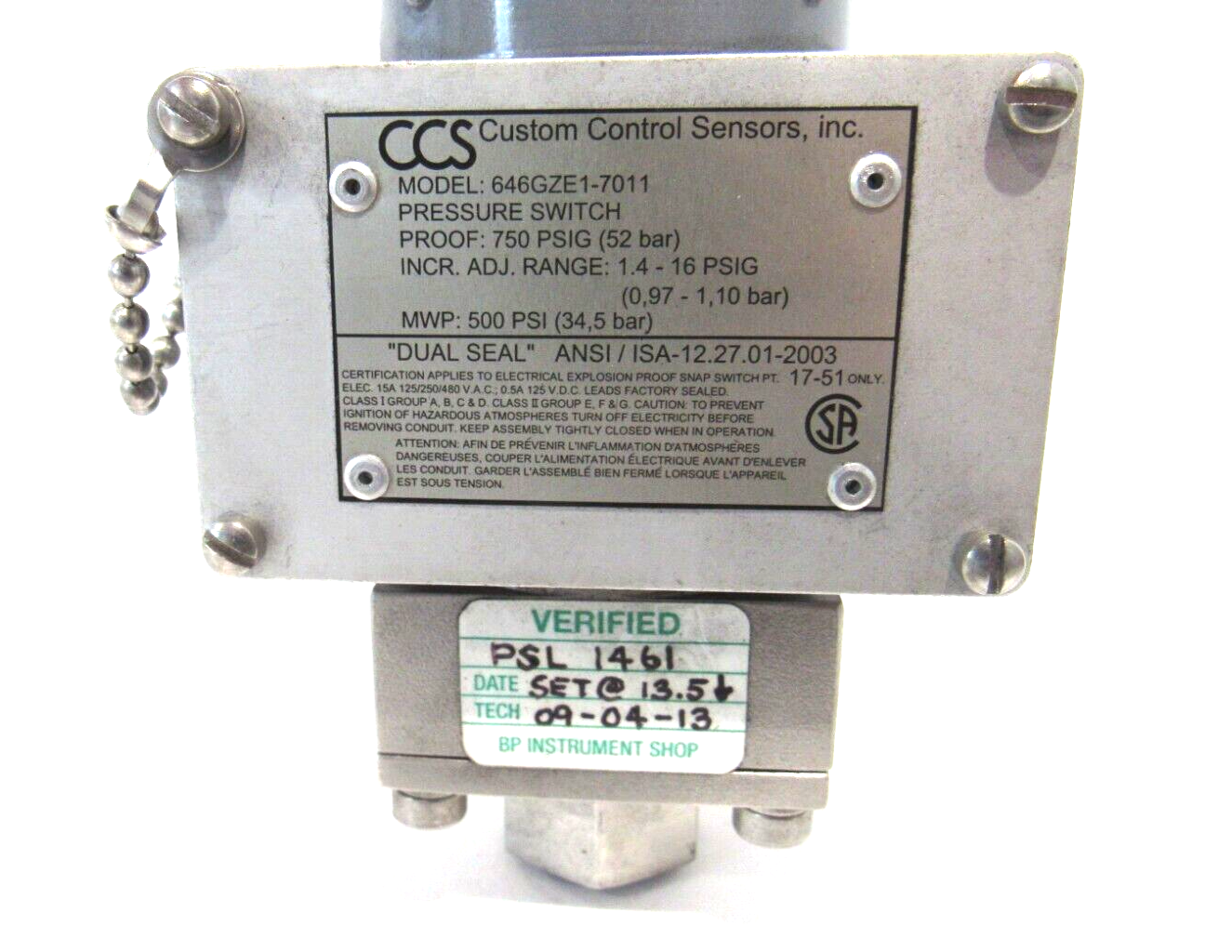 NEW CUSTOM CONTROL SENSORS 646GZE1-7011 PRESSURE SWITCH 646GZE17011 ...