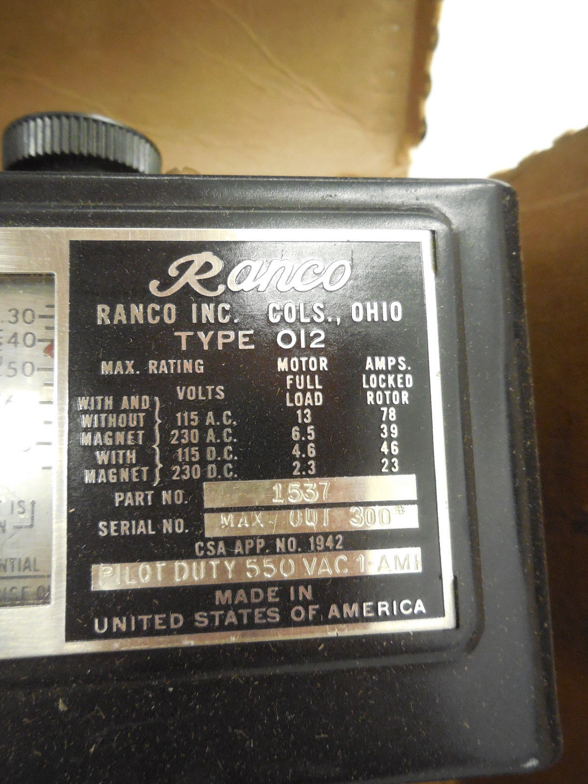 NEW RANCO 1537 REFRIGERATION CONTROL TYPE OI2 - SB Industrial Supply, Inc.