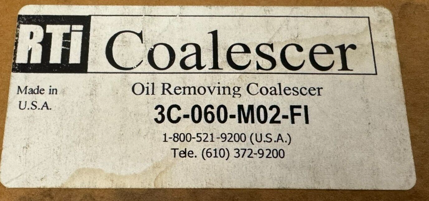 NEW RTI 3C-060-M02-FI OIL REMOVING COALESCER FILTER - SB Industrial ...