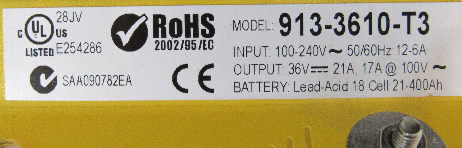 USED DELTA Q TECHNOLOGIES 913-3610-T3 BATTERY CHARGER 9133610T3 - SB ...