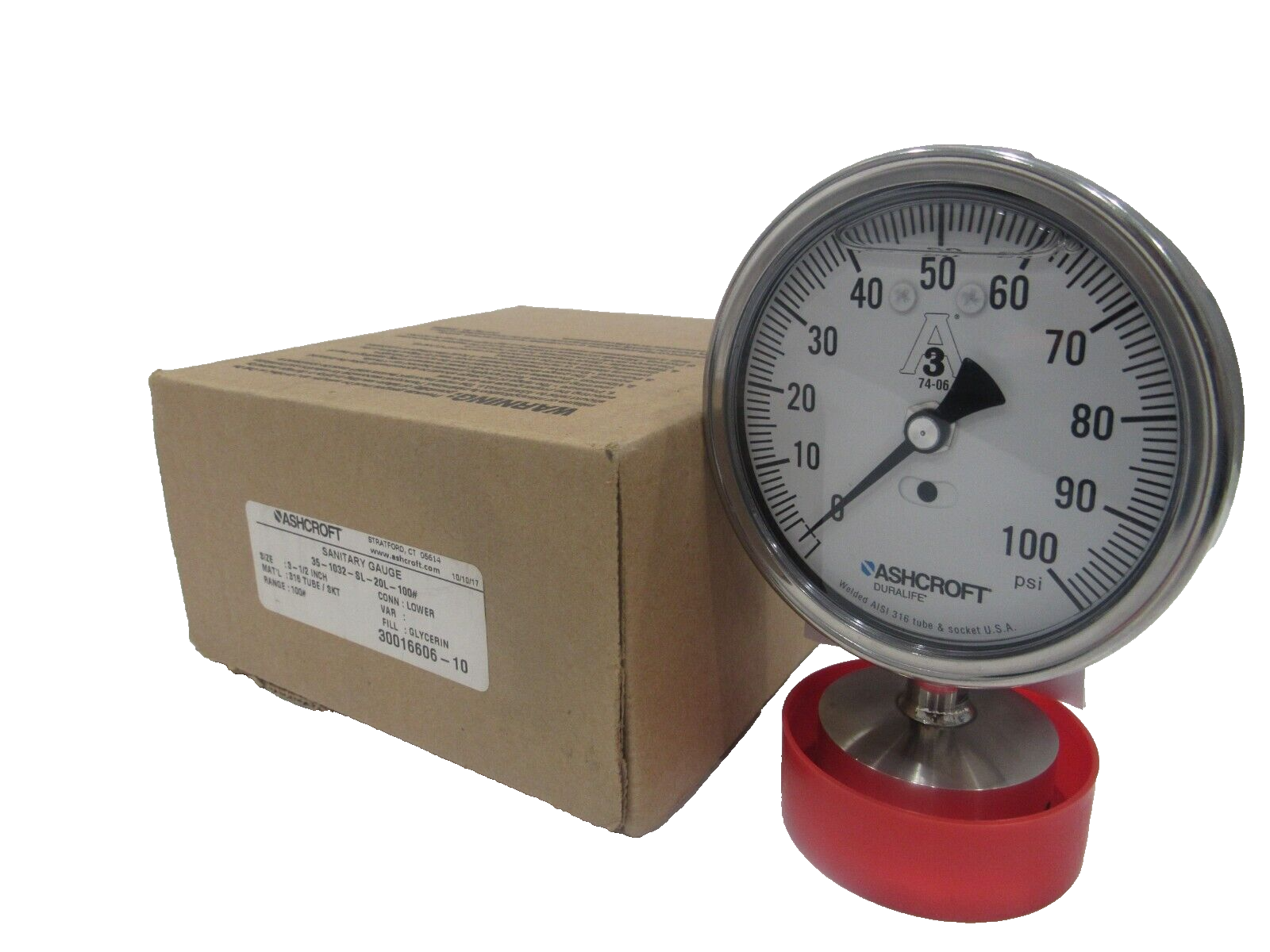 NEW ASHCROFT 35-1032-SL-20L-100# SANITARY GAUGE 3-1/2" 351032SL20L100 ...