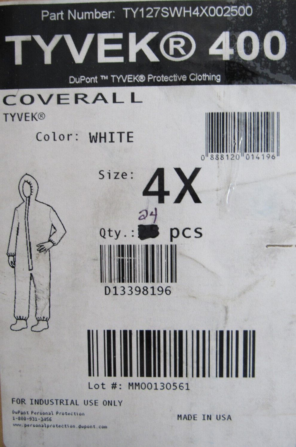 NEW BOX OF 24EA DUPONT TYVEK 400 4X COVERALL TY127SWH4X002500 - SB ...