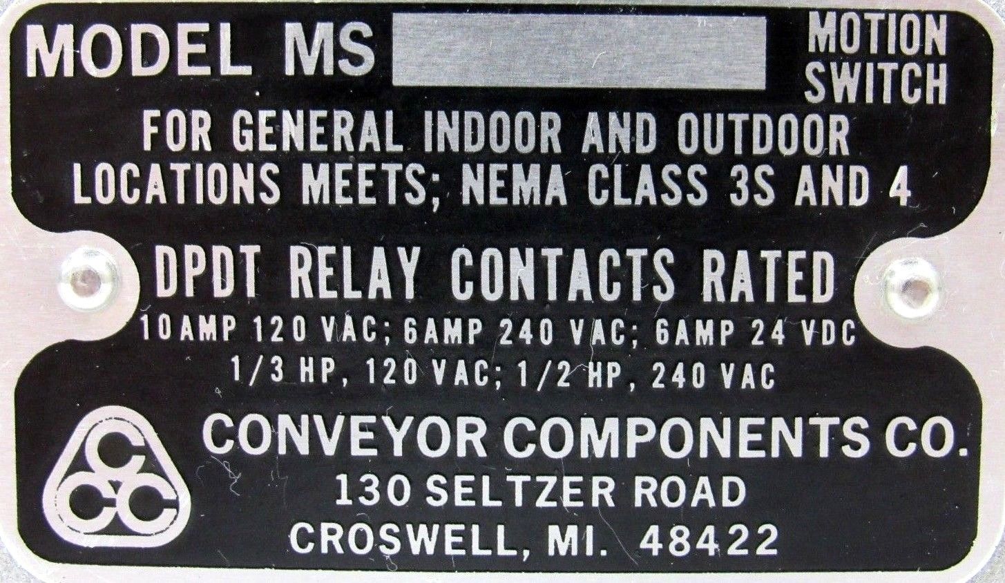 NEW CONVEYOR COMPONENTS MS MOTION SWITCH MODEL-MS - SB Industrial ...