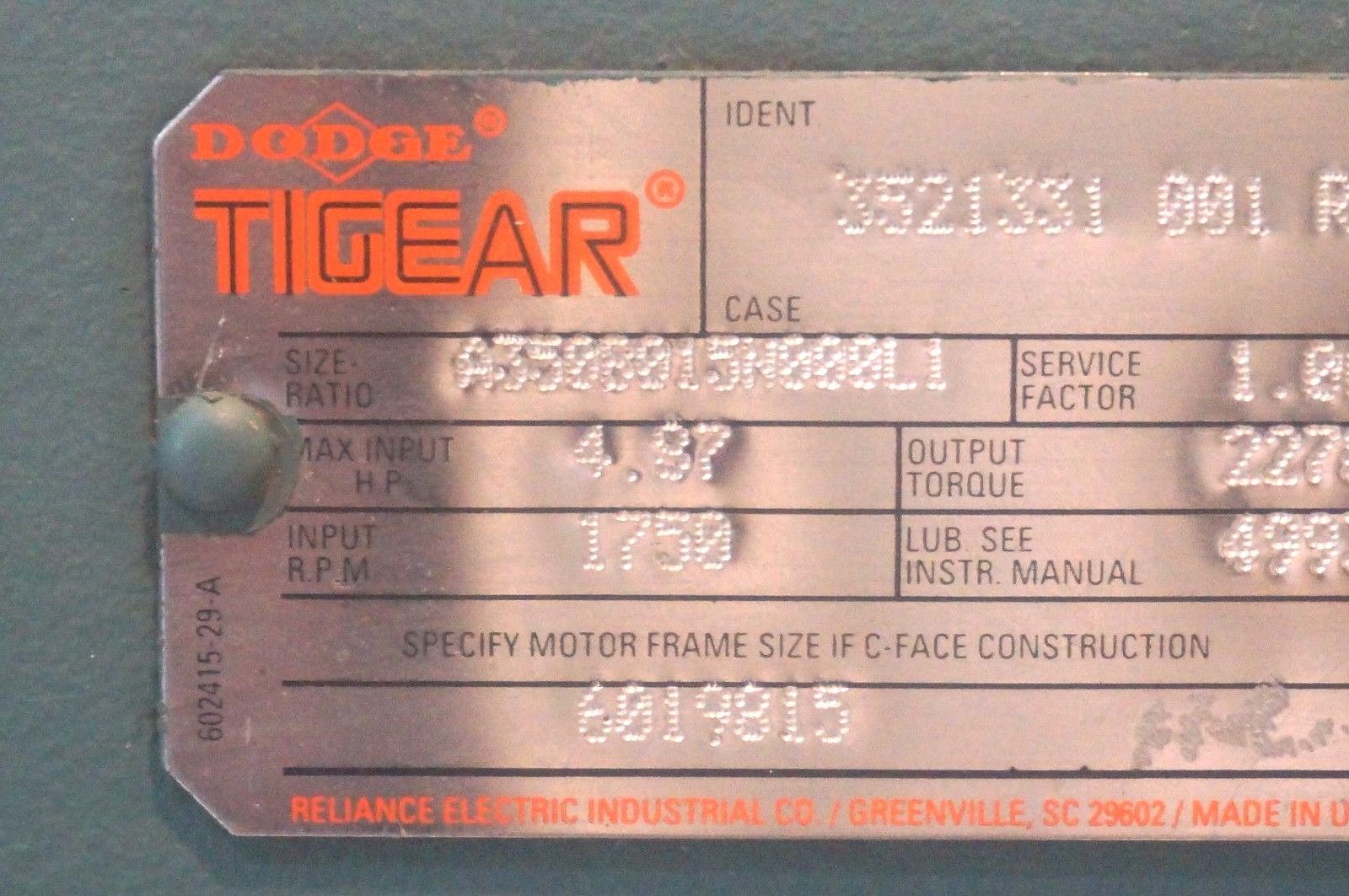 NEW DODGE TIGEAR 3521331 001 RZ REDUCER SIZE RATIO A350B015N000L1 ...