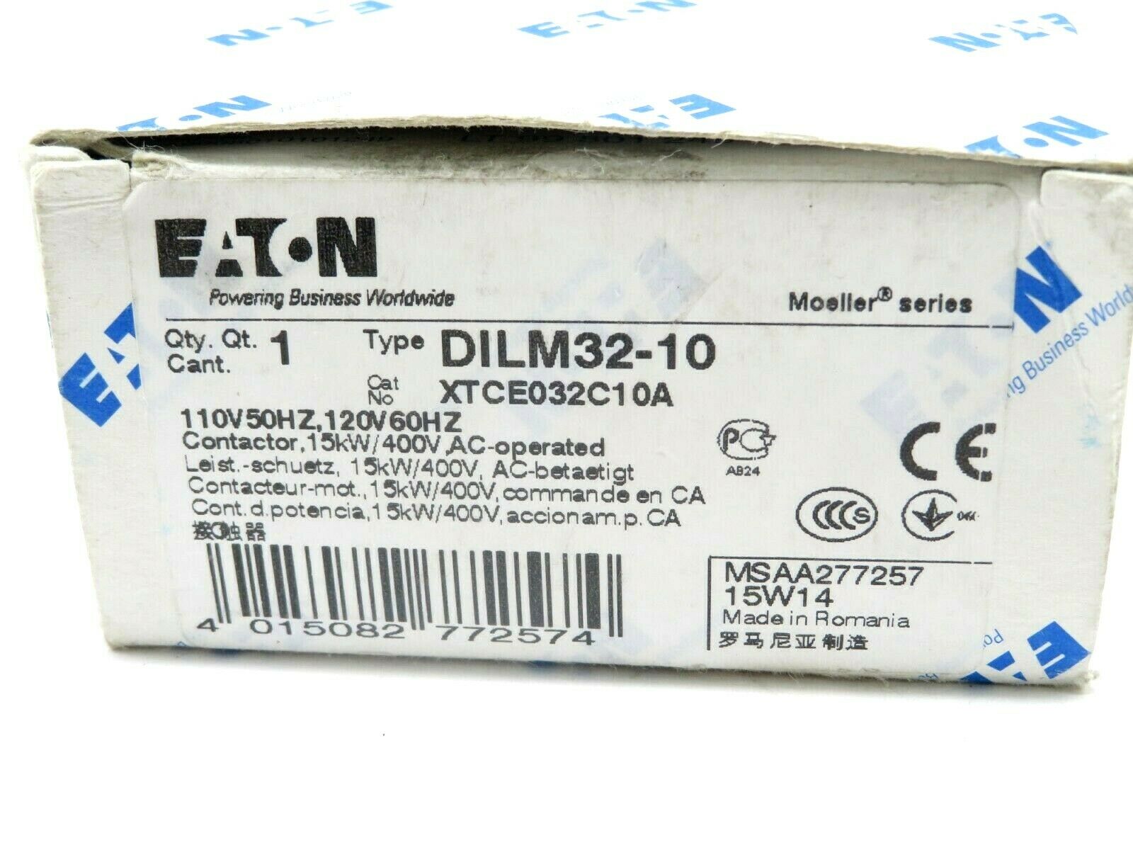 NEW EATON CORPORATION DILM32-10 CONTACTOR 110/120V 50/60HZ DILM3210 ...