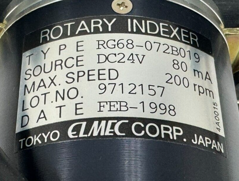 NEW ELMEC CORP. RG68-072B019 ROTARY INDEXER 24VDC 80mA 200RPM ...
