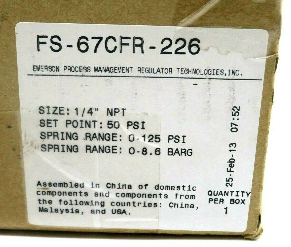 NEW FISHER FS-67CFR-226 PRESSURE REGULATOR WITHOUT GAUGE FS67CFR226 ...