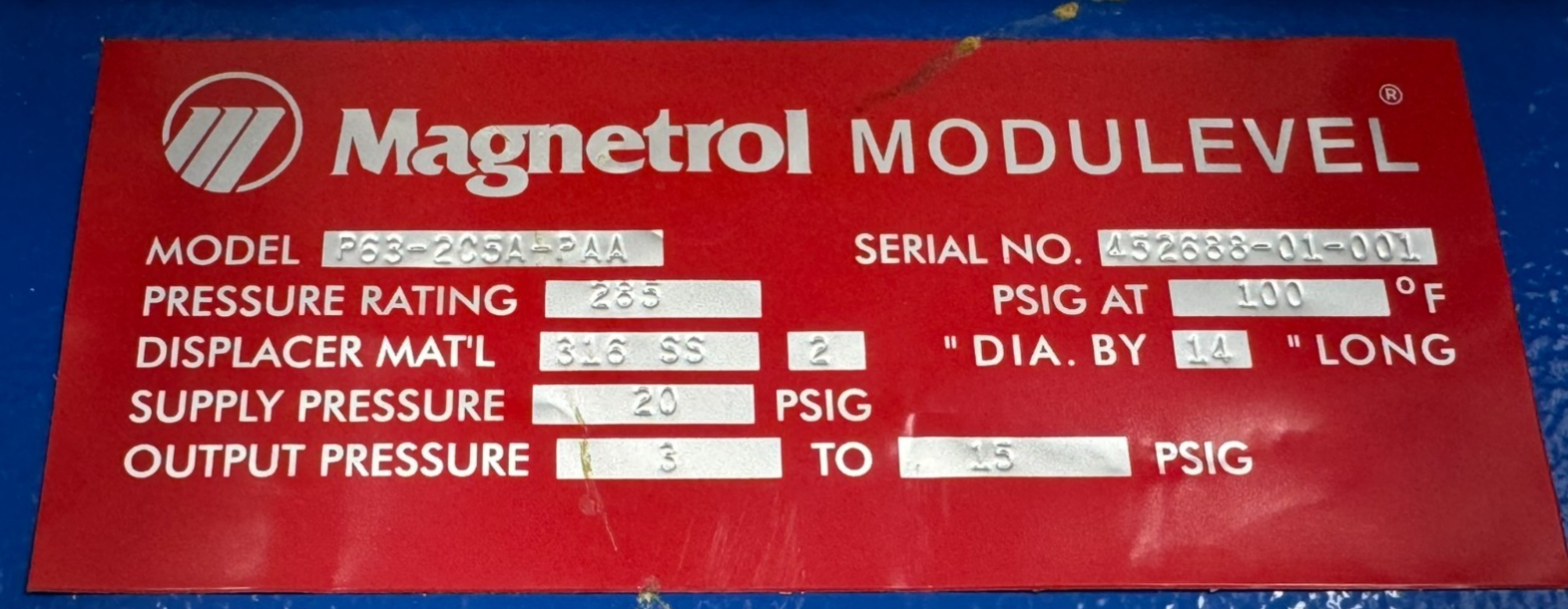 NEW MAGNETROL P63-2C5A-PAA MODULEVEL CONTROL TRANSMITTER 3-15PSIG - SB ...