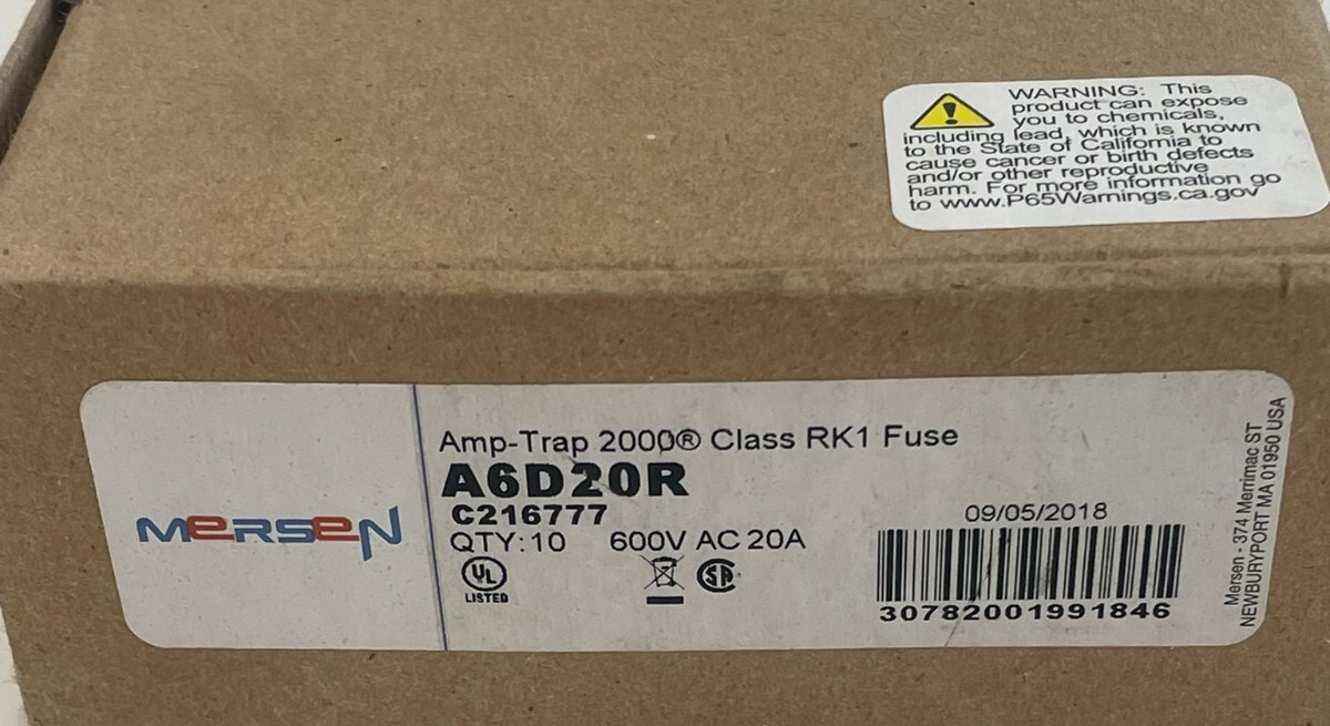 NEW MERSEN FERRAZ SHAWMUT A6D20R FUSES 600V 20AMP 8 COUNT - SB ...
