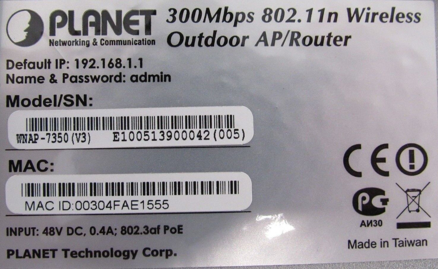 NEW PLANET WNAP-7350 300MBPS 802.11N WIRELESS OUTDOOR AP/ROUTER ...