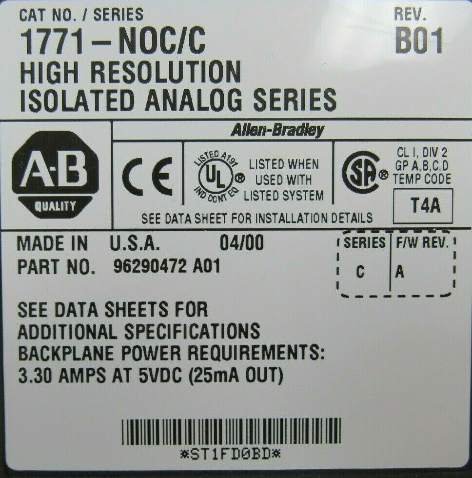 USED ALLEN BRADLEY 1771-N0C/C ISOLATED ANALOG MODULE REV B01 1771-NOC/C ...