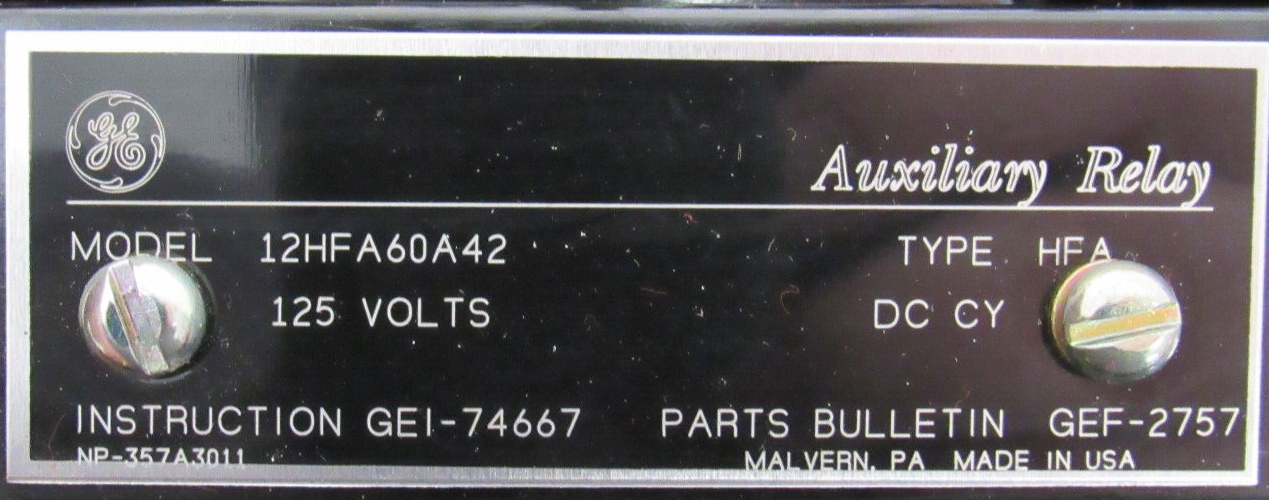 USED GE 12HFA60A42 AUXILARY RELAY TYPE HFA - SB Industrial Supply, Inc.