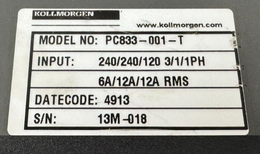 USED KOLLMORGEN PC833-001-T SERVO DRIVE PC800 PC833001T - SB Industrial ...