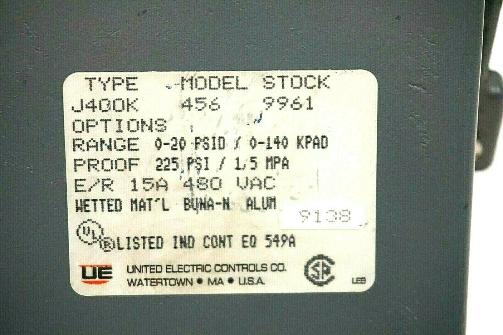 USED UNITED ELECTRIC J400K-456 PRESSURE SWITCH J400K456 - SB Industrial ...