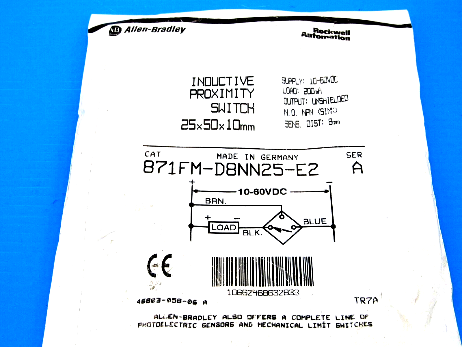 NEW ALLEN BRADLEY 871FM-D8NN25-E2 PROXIMITY SWITCH 871FMD8NN25E2 - SB ...