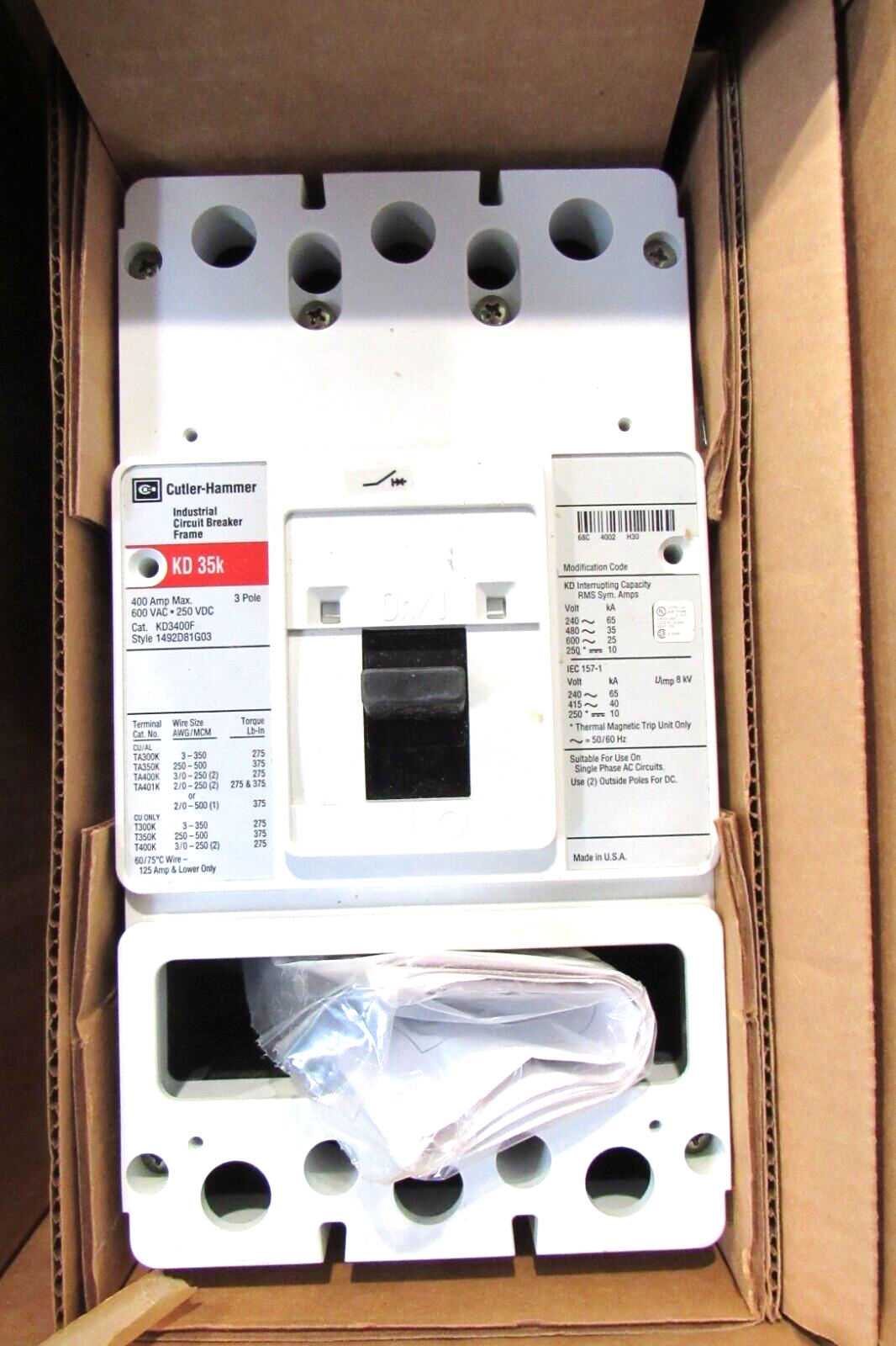 NEW CUTLER HAMMER KD3400F CIRCUIT BREAKER - SB Industrial Supply, Inc.