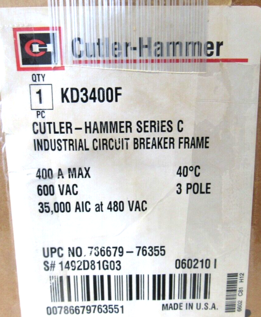NEW CUTLER HAMMER KD3400F CIRCUIT BREAKER - SB Industrial Supply, Inc.
