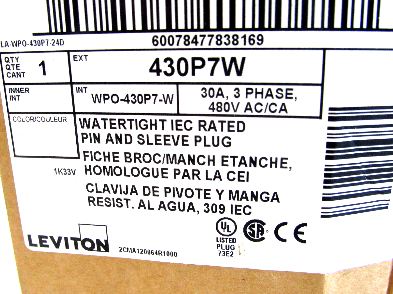 NEW LEVITON 430P7W PIN AND SLEEVE PLUG - SB Industrial Supply, Inc.