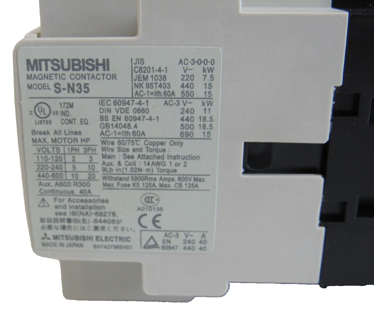 NEW MITSUBISHI S-N35 MAGNETIC CONTACTOR SN35 - SB Industrial Supply, Inc.