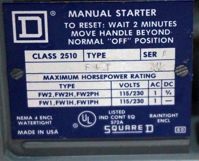 NEW SQUARE D 2510-FW1 MANUAL STARTER SER.A 2510FW1 - SB Industrial ...