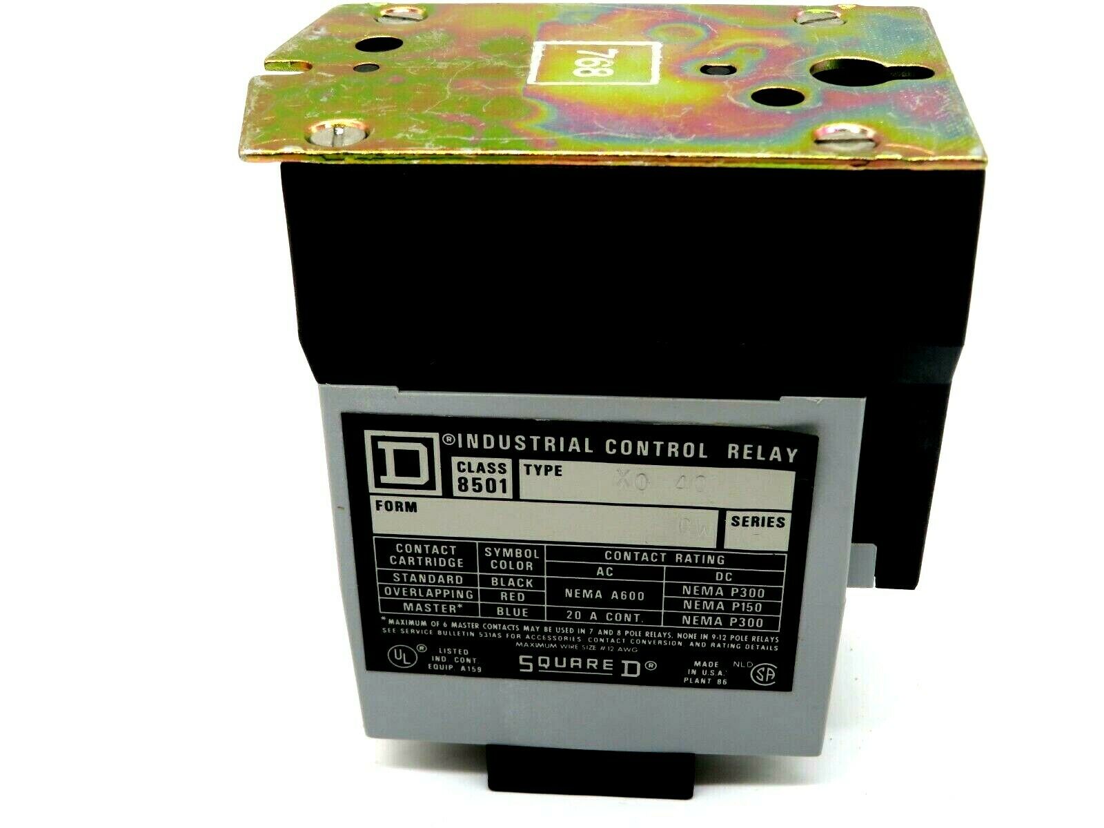 NEW SQUARE D CLASS 8501 XO-40 AC CONTROL RELAY SERIES A XO40 - SB ...