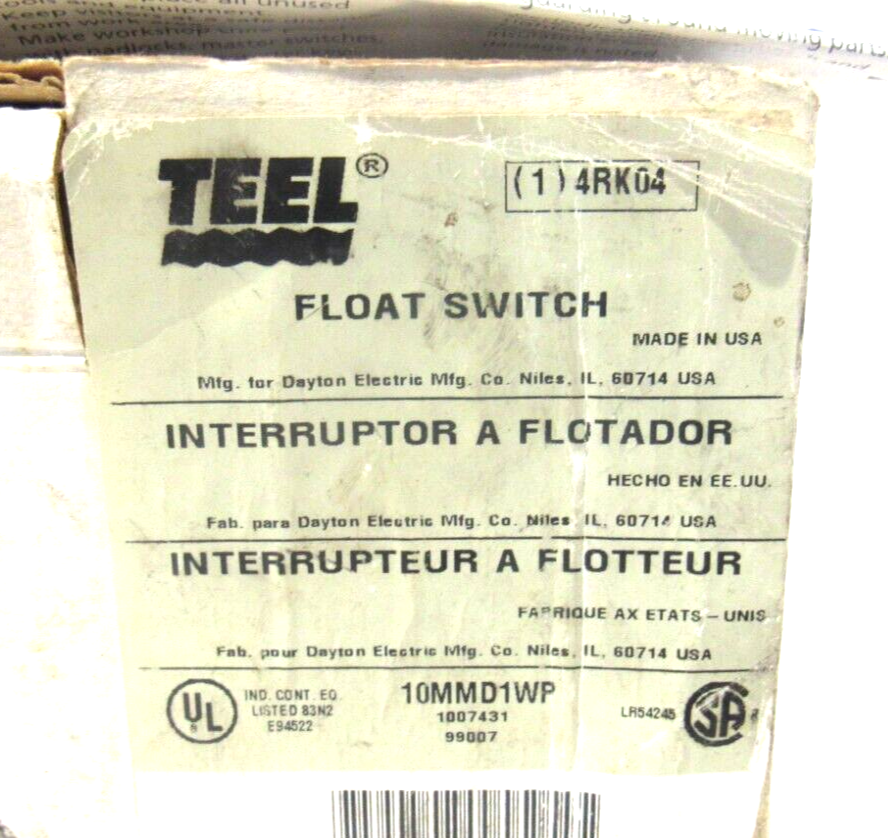 NEW TEEL 4RK04 FLOAT SWITCH - SB Industrial Supply, Inc.