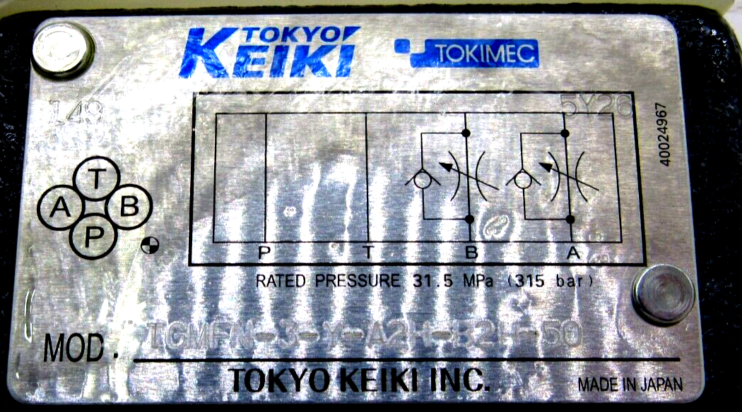 NEW TOKYO KEIKI TGMFN-3-Y-A2H-B2H-50 FLOW CONTROL VALVE TGMFN3YA2HB2H50 ...