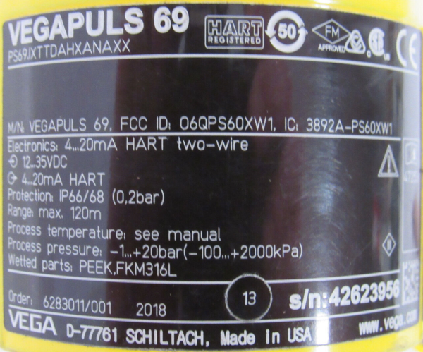 NEW VEGA VEGAPULS69 RADAR SENSOR PS69.IXTTDAHXANAXX - SB Industrial ...