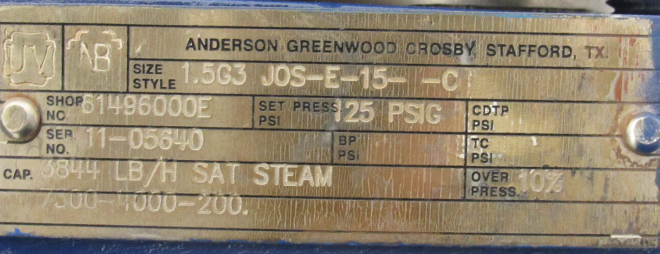 REFURBISHED CROSBY JOS-E-15-C PRESSURE RELIEF VALVE 1.5G3 JOSE15C - SB ...