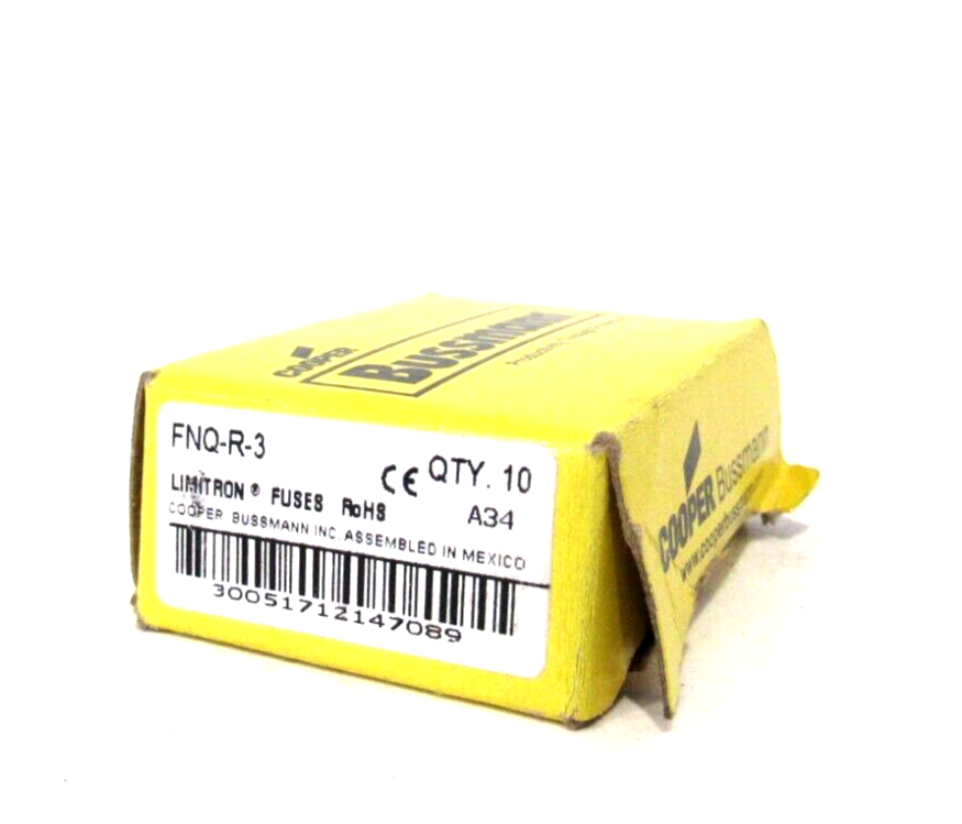BOX OF 10 NEW BUSSMANN FNQ-R-3 FUSES FNQR3 - SB Industrial Supply, Inc.