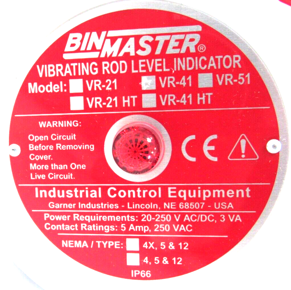 NEW BIN MASTER VR-41 VIBRATING ROD LEVEL SENSOR 24" VR41.XX.G024.STD ...