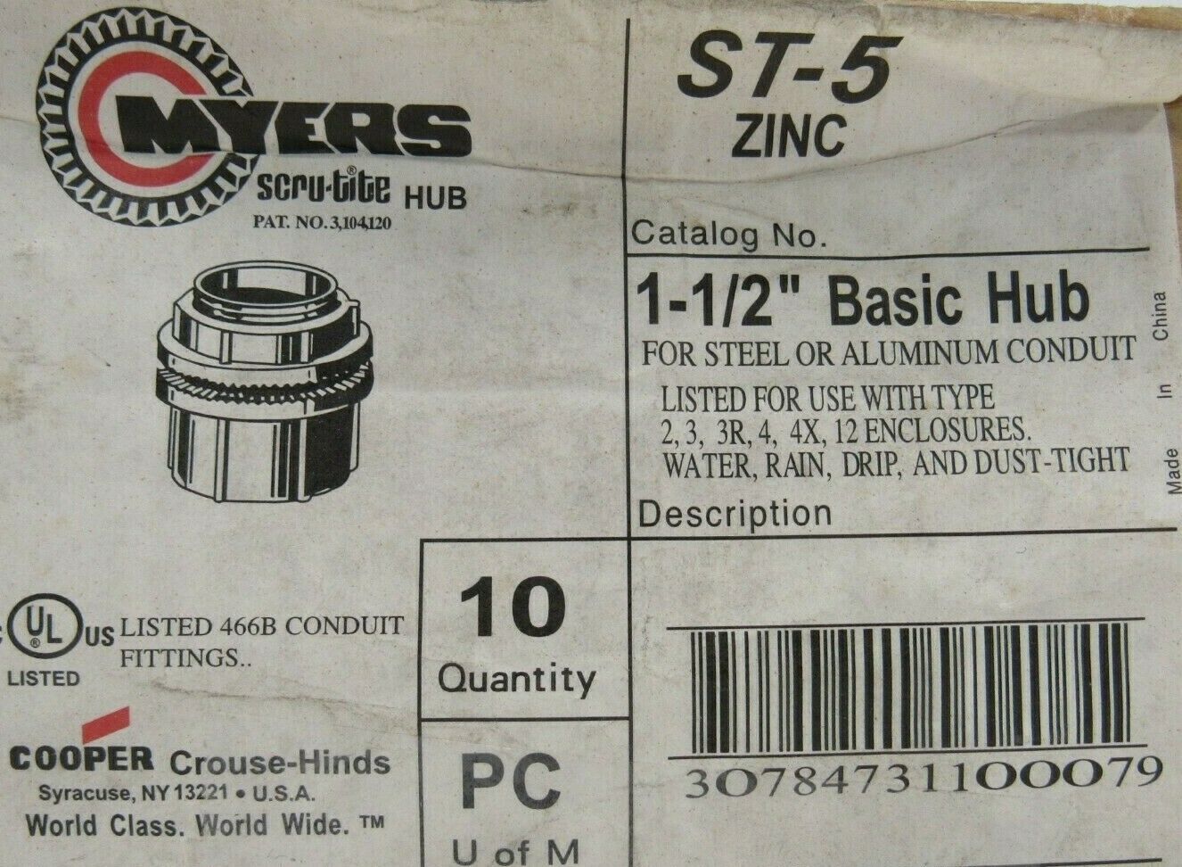 NEW BOX OF 10EA CROUSE HINDS ST-5 BASIC HUB 1-1/2" ST5 - SB Industrial ...