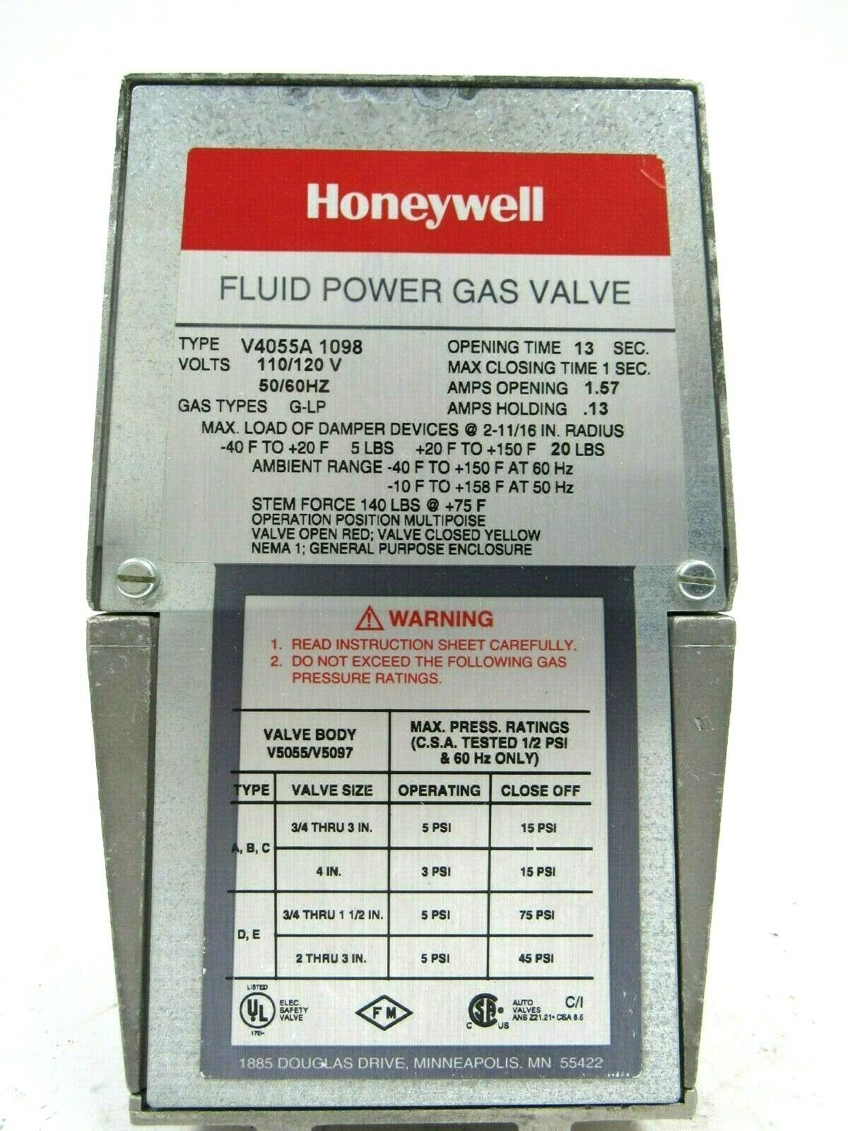 NEW HONEYWELL V4055A-1098 FLUID POWER ACTUATOR 120V 60HZ V4055A1098 ...