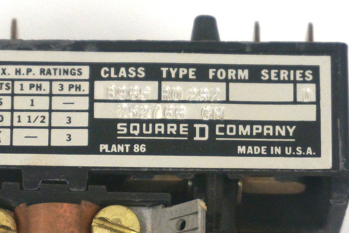 NEW SQUARE D 8965-R02-S2 HOIST CONTACTOR SER. D, 120V-60HZ, 110V-50HZ ...