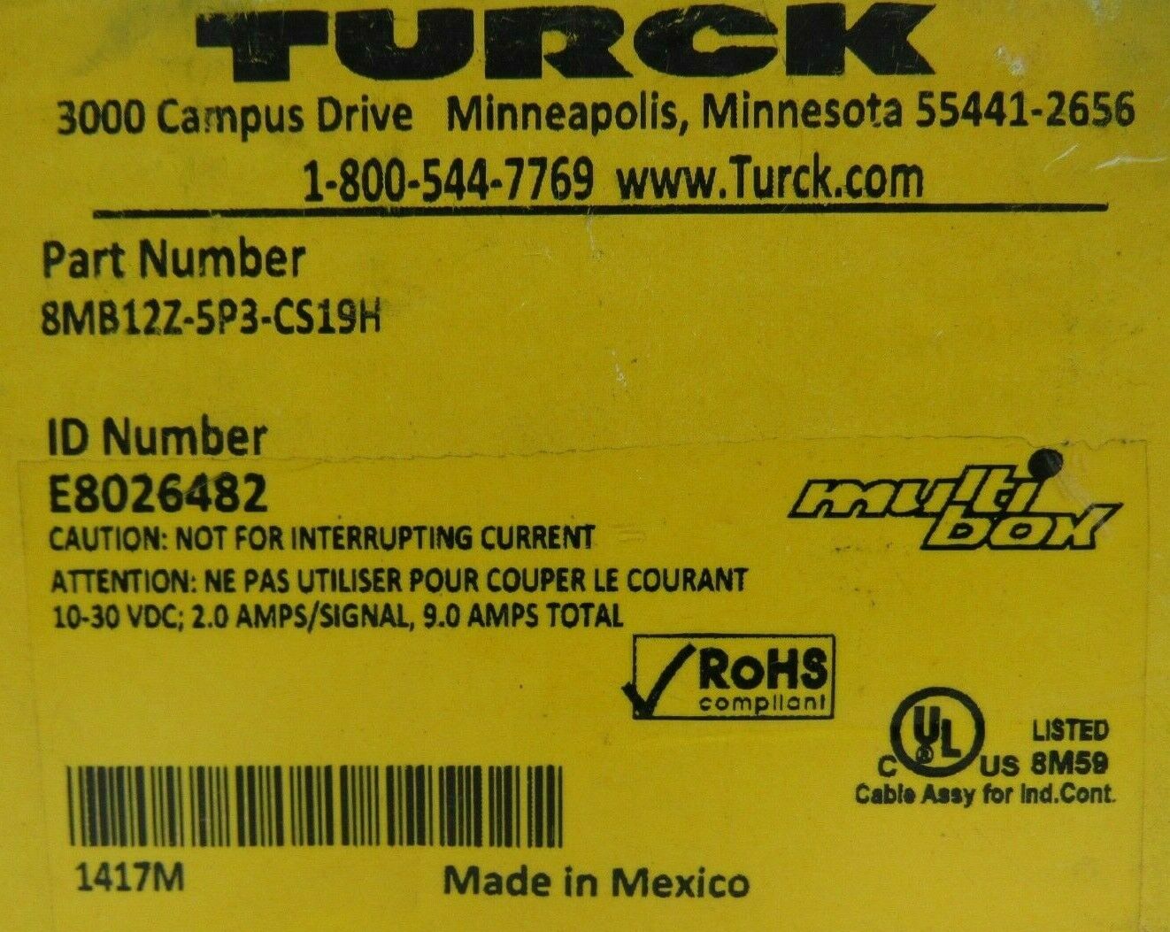 NEW TURCK 8MB12Z-5P3-CS19H MULTIBOX 8MB12Z5P3CS19H - SB Industrial ...