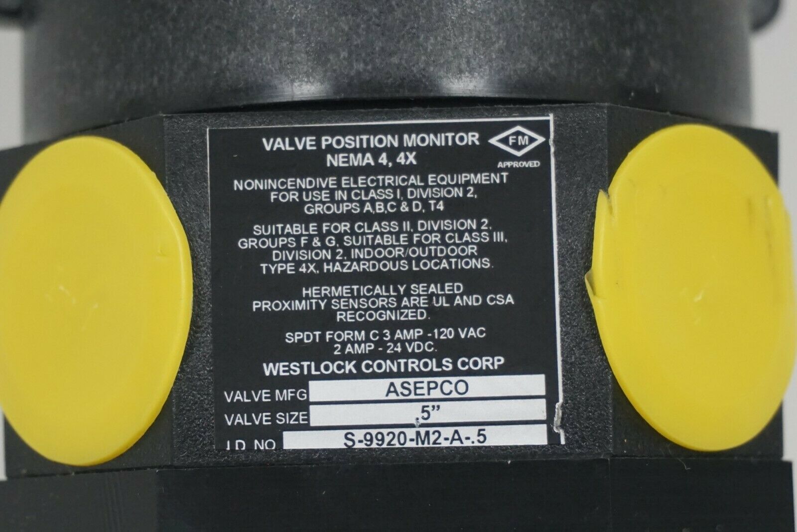 NEW WESTLOCK ASEPCO .5" S-9920-M2-A-5 VALVE POSITION MONITOR NEMA 4 4X ...