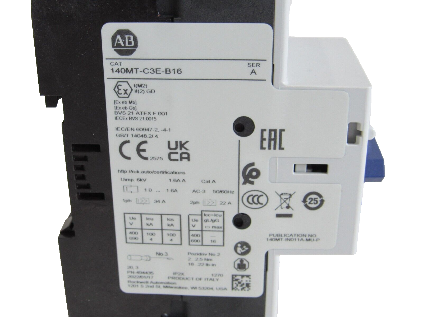ALLEN BRADLEY 140MT-C3E-B16 CIRCUIT BREAKER 140MTC3EB16 NEW, SURPLUS ...