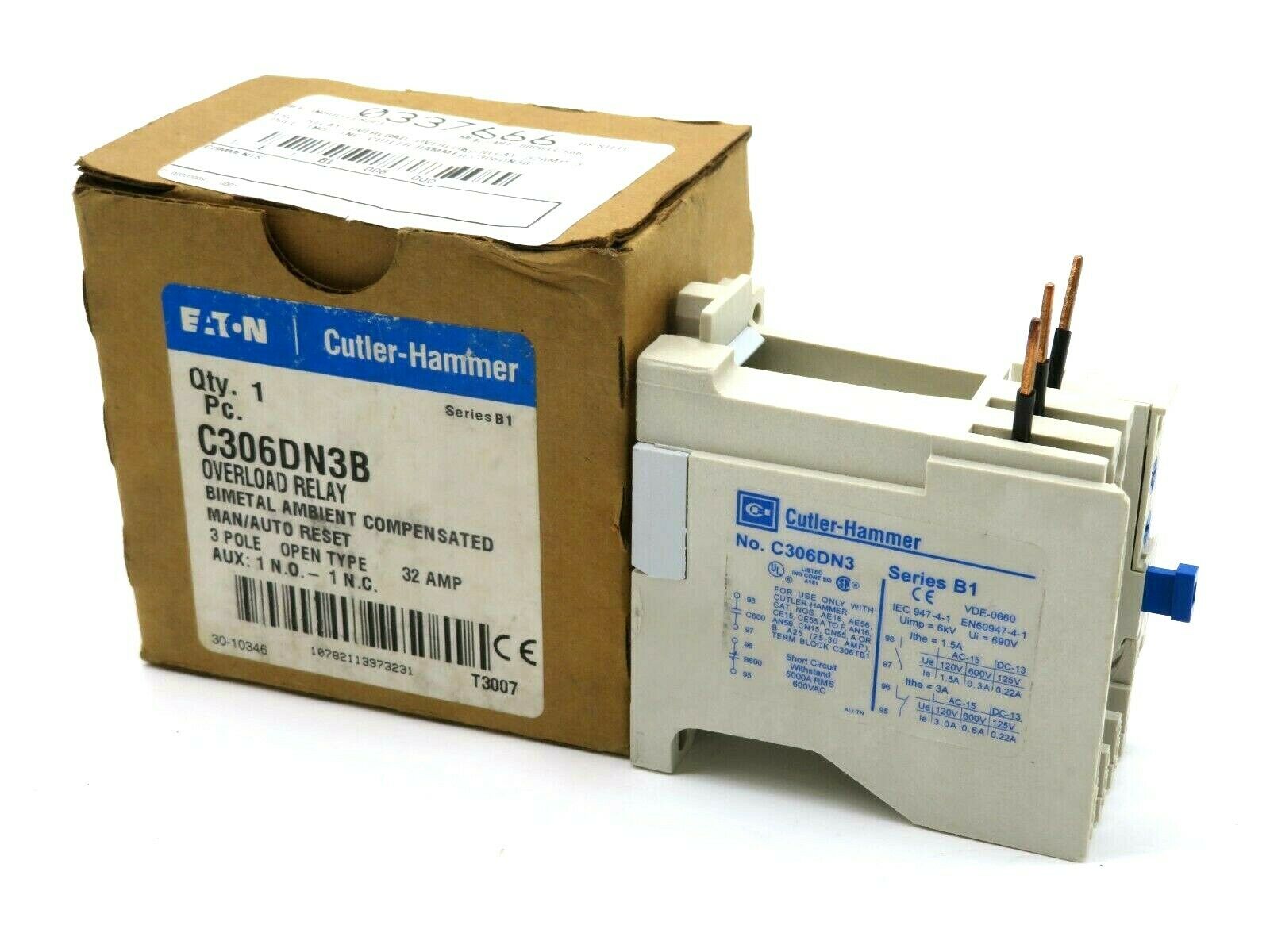 NEW EATON CUTLER-HAMMER C306DN3B OVERLOAD RELAY 3 POLE SERIES B1 - SB ...