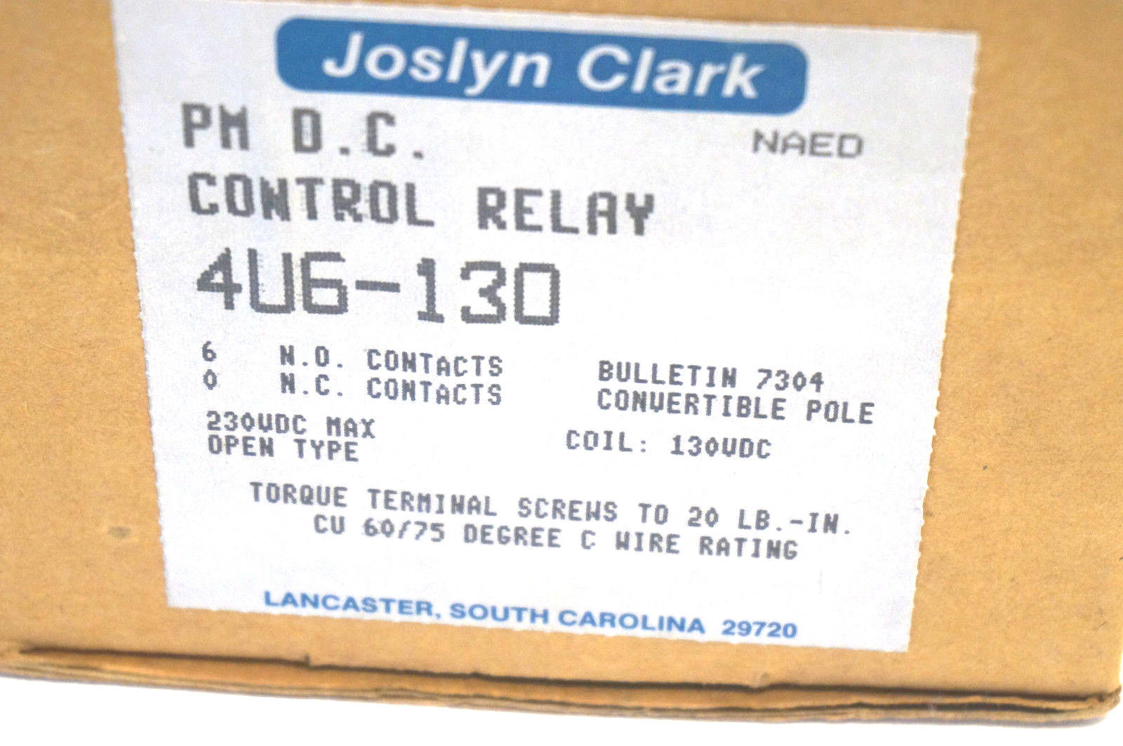 NEW JOSLYN CLARK 4U6-130 CONTROL RELAY 4U6130 - SB Industrial Supply, Inc.
