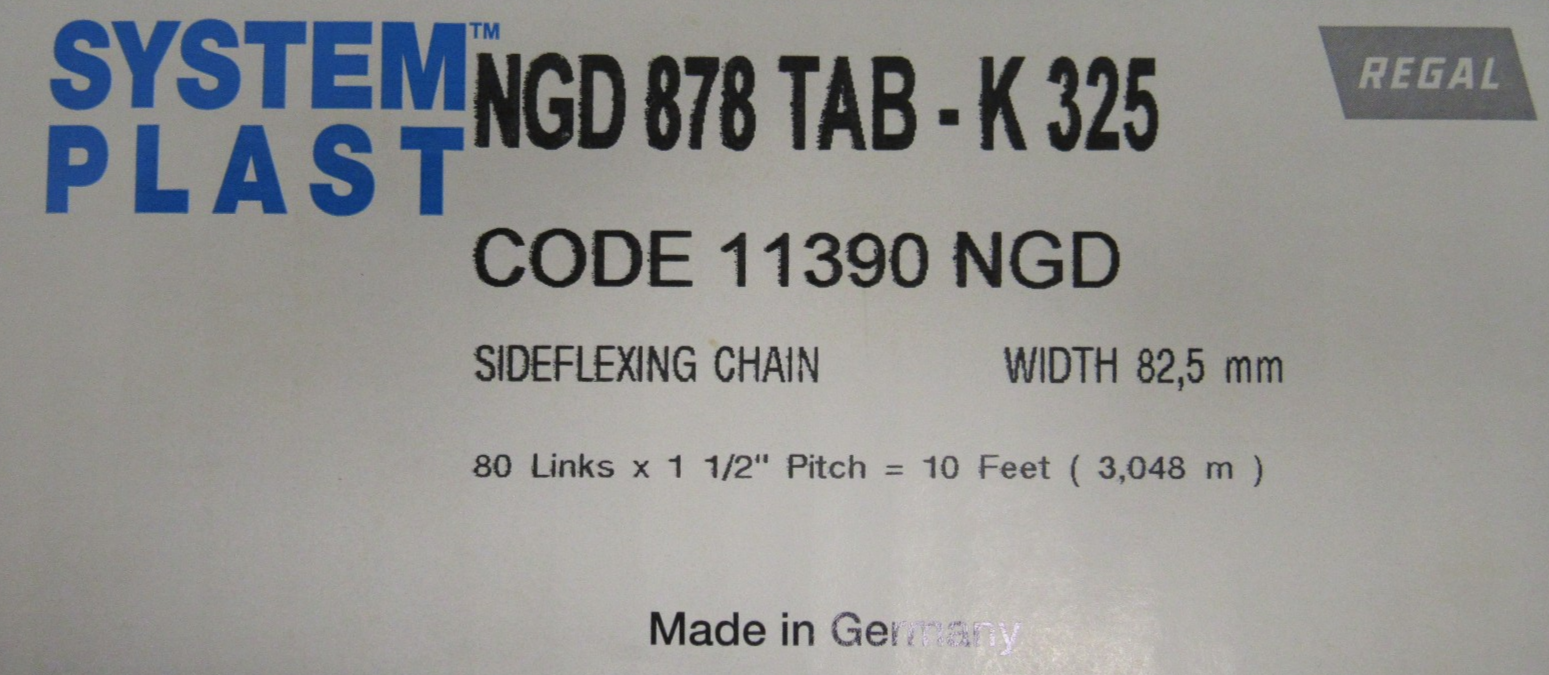 NEW SYSTEM PLAST NGD-878-TAB-K325 CONVEYOR CHAIN 10FT NGD878TABK325 ...