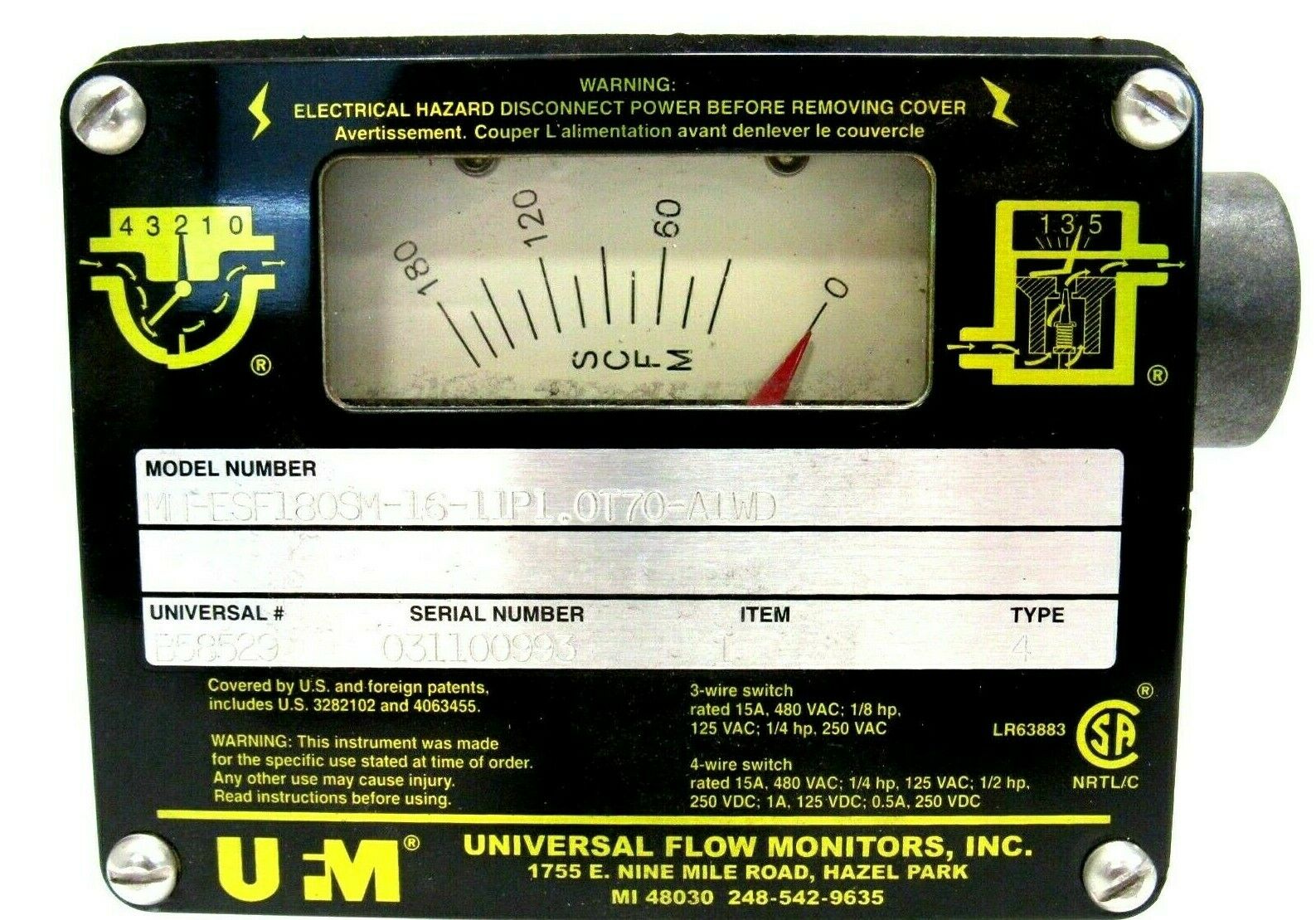 NEW UNIVERSAL FLOW MONITORS B58529 FLOW METER MN-ESF180SM-16-1.1P1.0T70 ...
