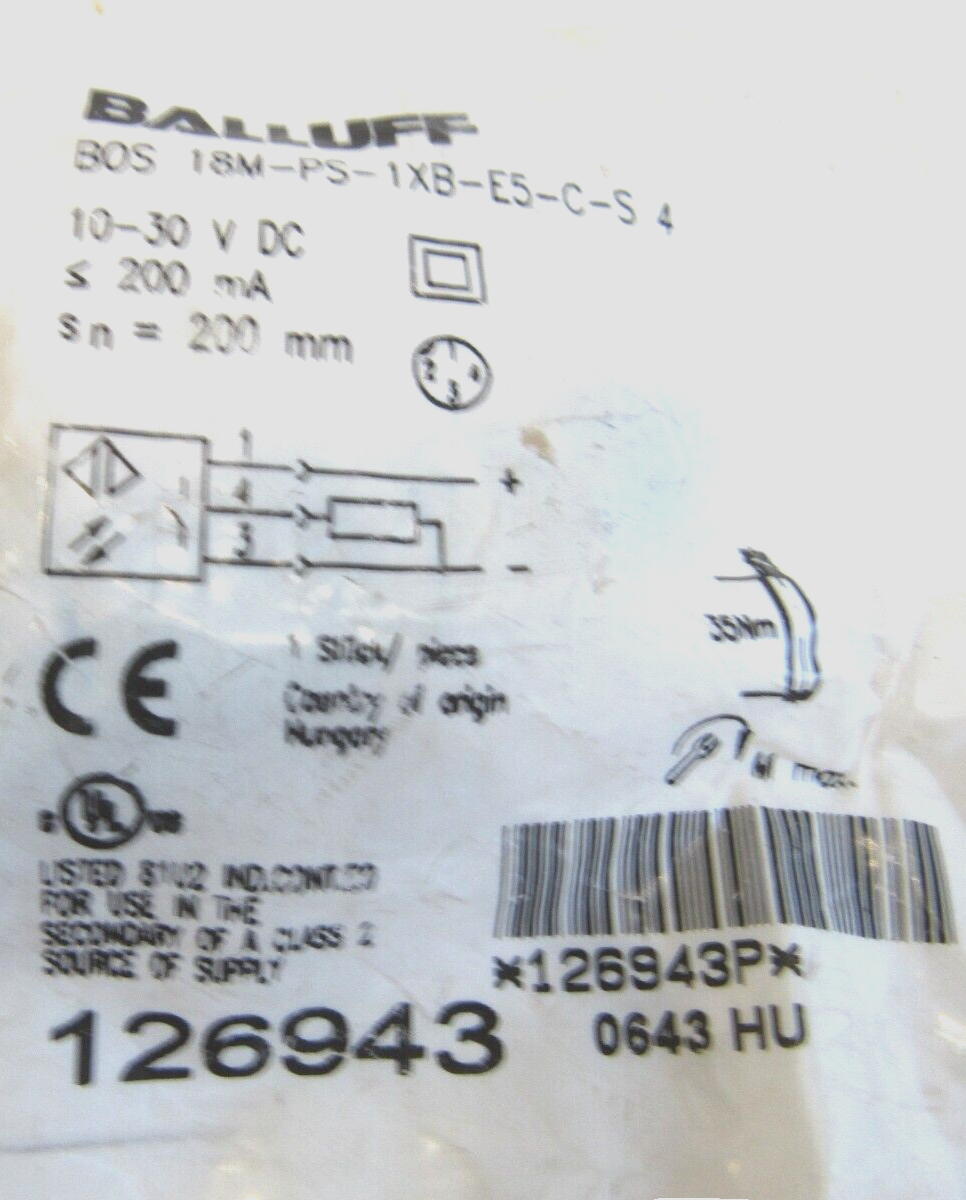 NEW BALLUFF BOS-18M-PS-1XB-E5-C-S4 SENSOR BOS18MPS1XBE5CS4 - SB ...