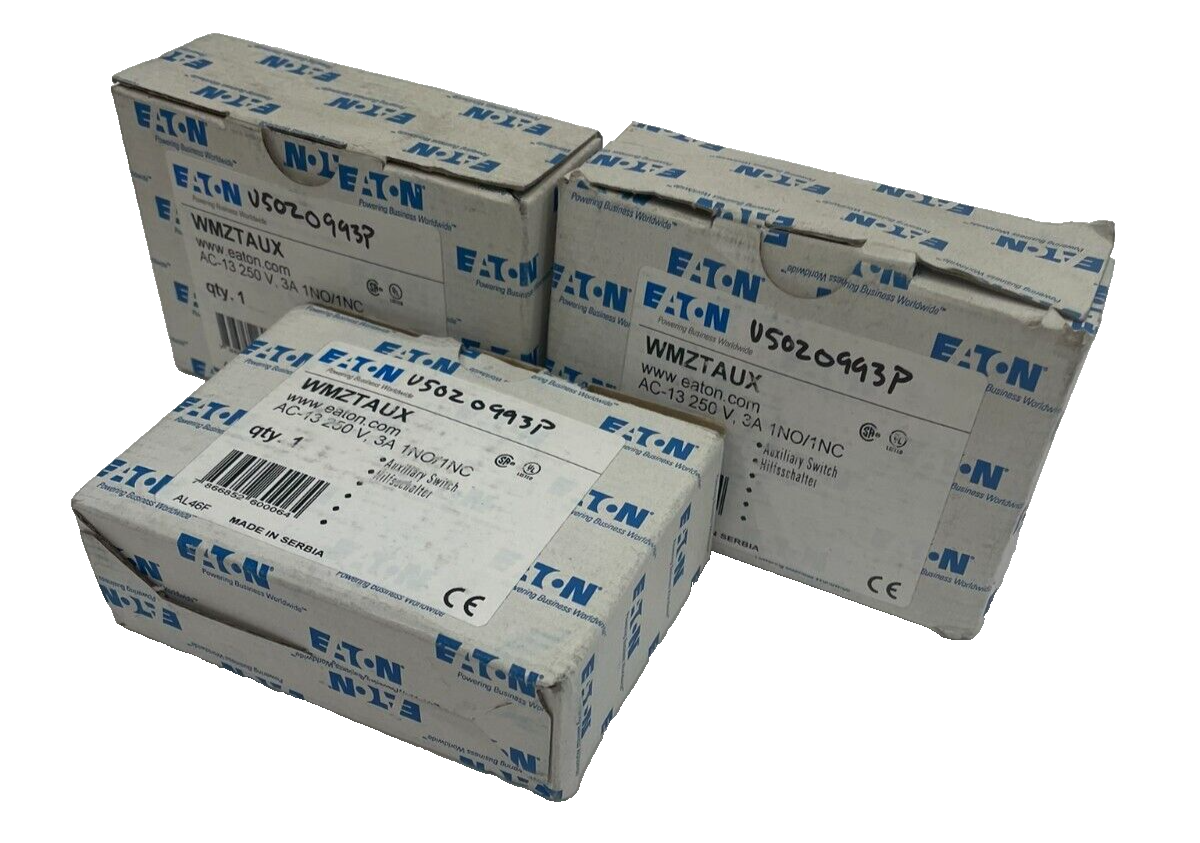 NEW EATON LOT OF 3 WMZTAUX AUXILIARY CONTACT AC-13 250V 3A 1NO/1NC - SB ...