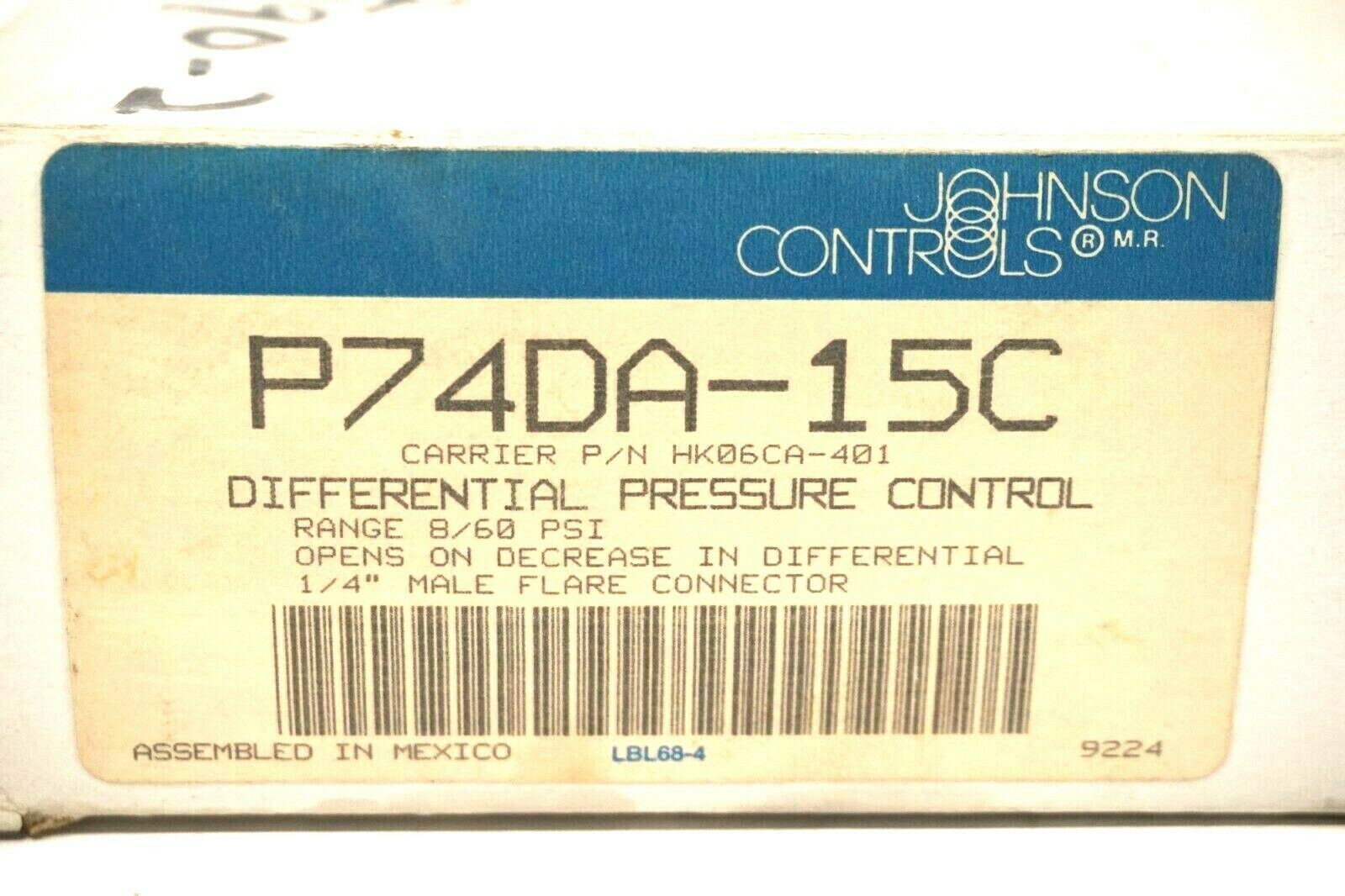 NEW JOHNSON CONTROLS P74DA-15C PRESSURE CONTROL P74DA15C - SB ...