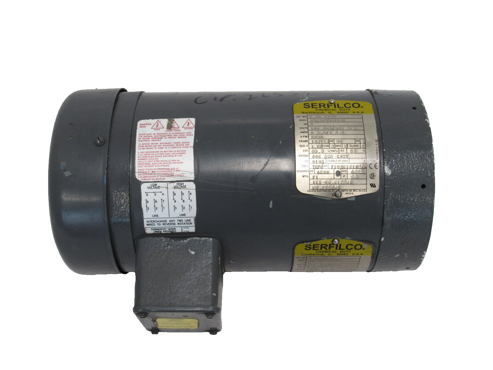 NEW SERFILCO P-66-1020 MOTOR 2HP 190-208/380-415 2850RPM 145TCZ 66-10 ...