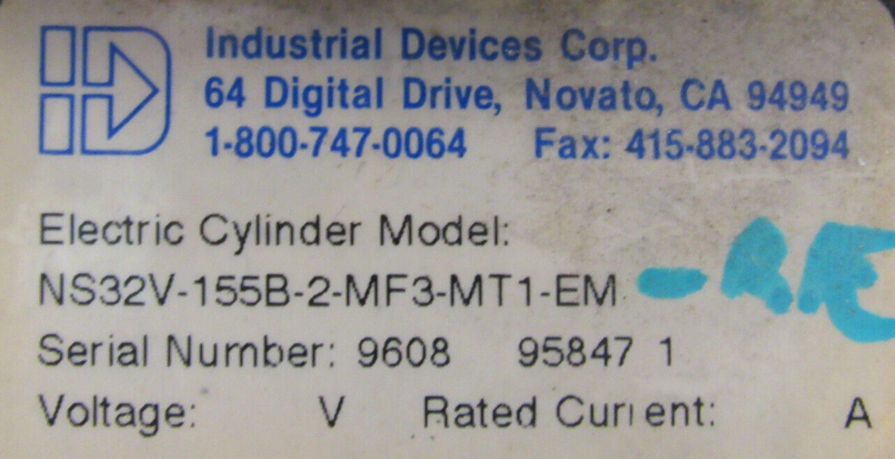 USED IDC NS32V-155B-2-MF3-MT1-EM ELECTRIC CYLINDER NS32V155B2MF3MT1EM ...