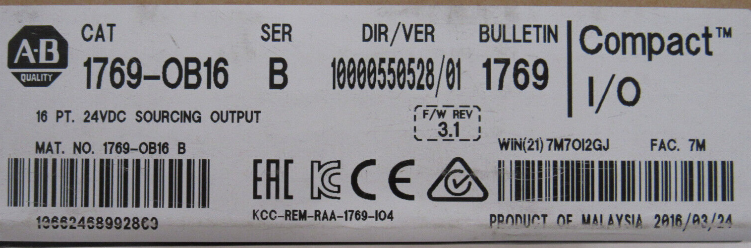 ALLEN BRADLEY 1769-OB16 I/O MODULE SER.B 1769OB16 NEW SEALED SURPLUS ...